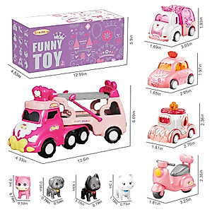 seveclotree 9 in 1 Carrier Truck Cars Toys for Girls Toddlers,Pink Princess Girl Car with Light and Sound,Toddler Girl Toys Age 1-2 2-4,Toys for 1 2 3 Year Old Girls Birthday for Baby Girl…