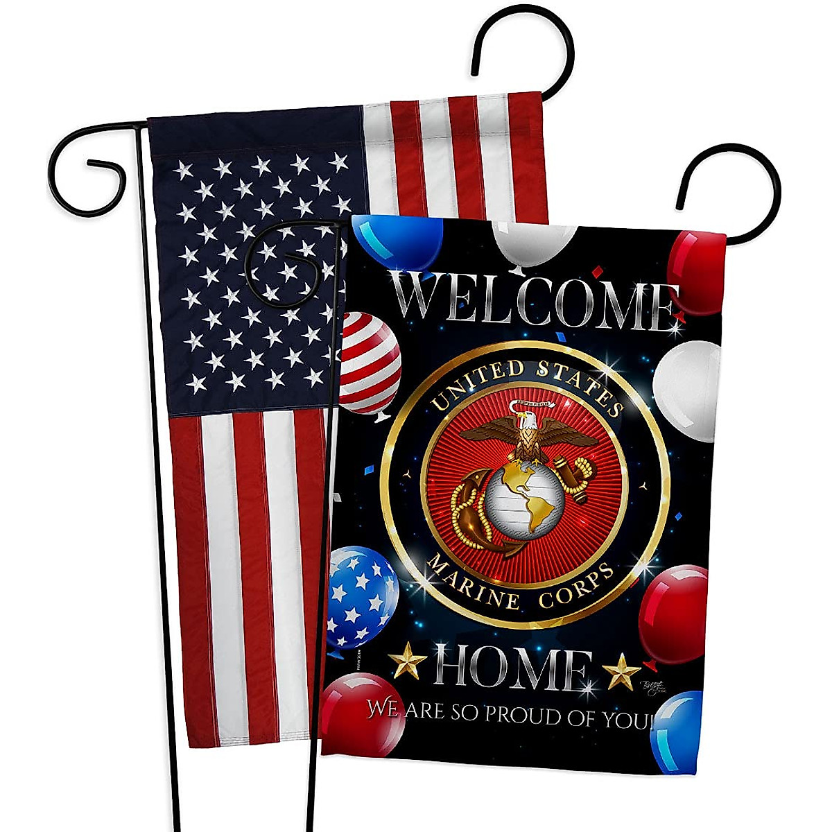 Breeze Decor Welcome Home Marine Garden Flag Pack Armed Forces Corps USMC Semper Fi United State American Military Veteran Retire Official Applique House Yard Gift Double-Sided, Made in USA