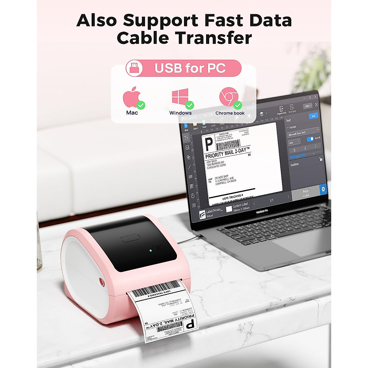 COLORWING Thermal Shipping Label Printer,D520 Bluetooth Thermal Label Printer for Small Business 4x6, Wireless Label Printer with A Label Bin Compatible with USPS,Amazon,Ebay,Etsy,Etc.(Pink)