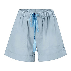 Coupons Members Shorts with Pockets for Women Cotton Drawstring Elastic Waist Casual Shorts Loose Lounge Summer Shorts Shorts Rompers for Women Casual Summer Light Blue 3X