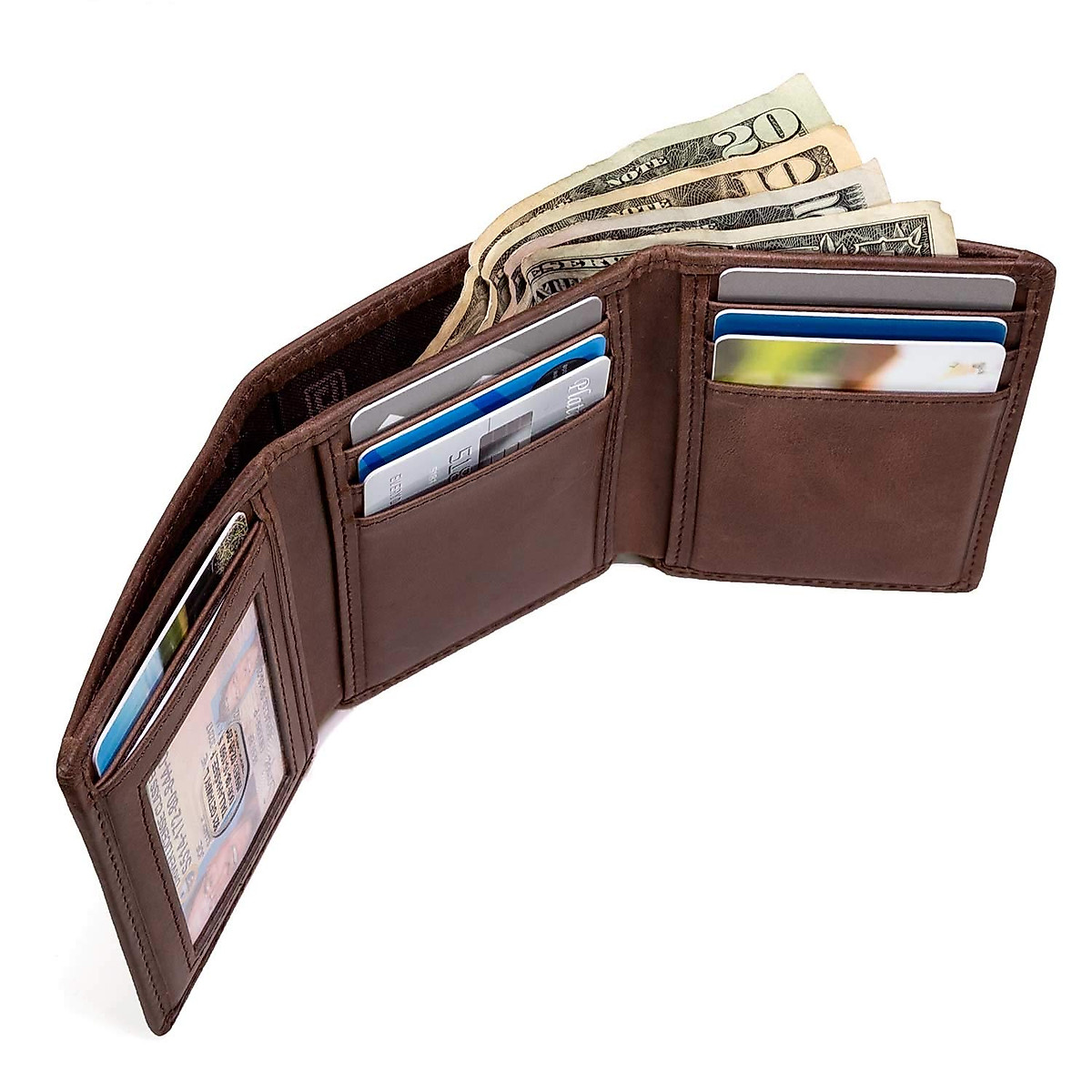 ID Stronghold RFID Blocking Trifold Wallet for Men - Rugged Genuine Leather