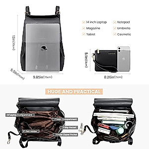 LOVEVOOK Backpack Purses for Women, Tote Bag Convertible PU Leather Backpacks, Fashion Handbag Satchel Bags Casual Back Pack 14 Inch Laptop Backpacks 2PCS, Black