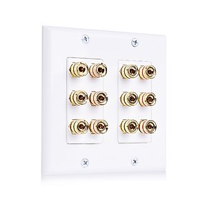 Cable Matters Double Gang Speaker Wire Wall Plate (Speaker Wall Plate, Banana Plug Wall Plate) for 6 Speakers in White