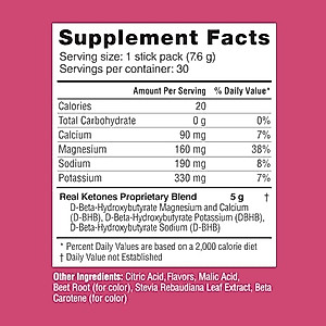 BHB Exogenous Ketones Drink Mix Packets - Real Ketones Keto Electrolytes Powder Packets No Sugar with 4 Main Fasting Electrolytes plus Hydrating Patented Keto BHB - 30 Count Raspberry Lemonade