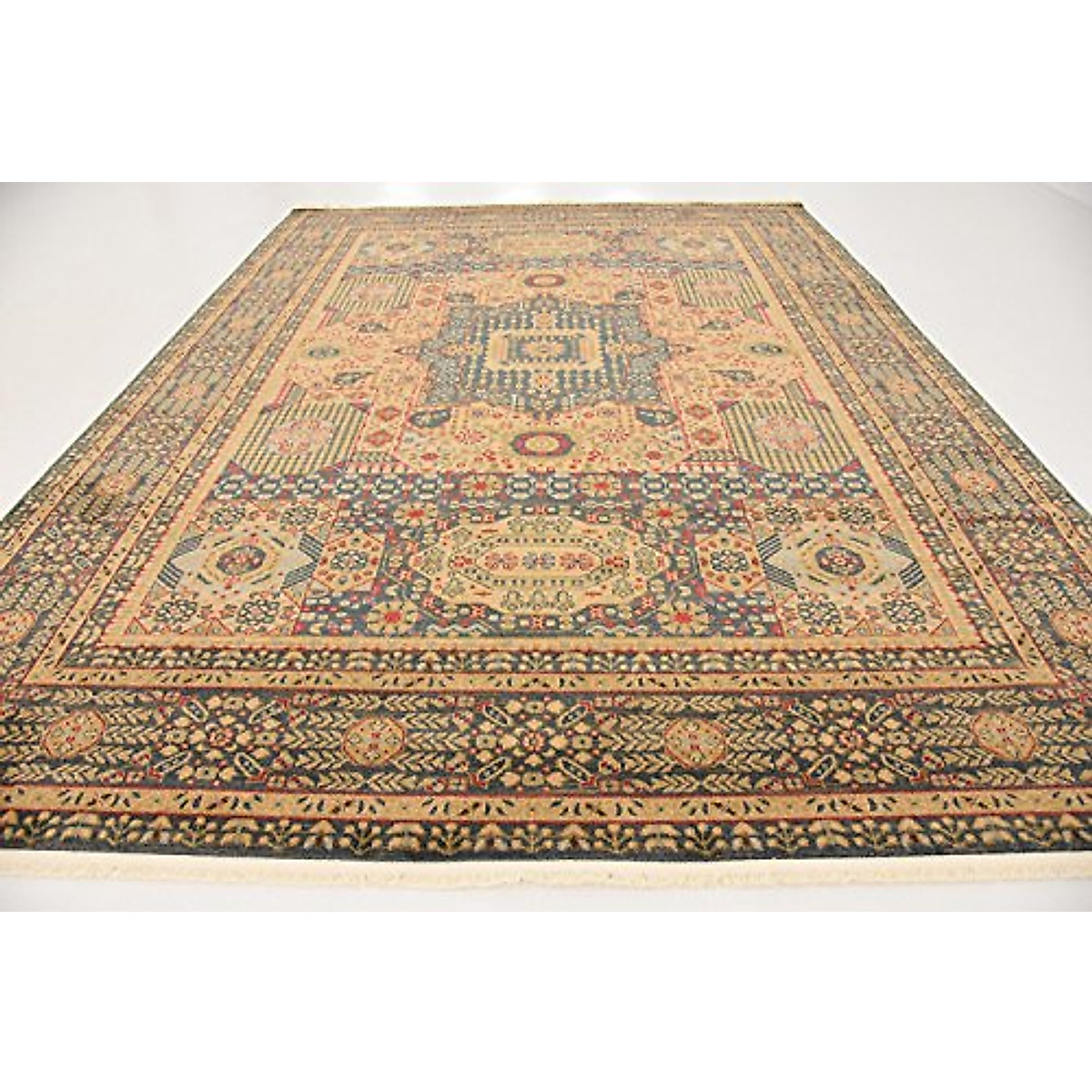 Unique Loom Palace Collection Traditional, Southwestern, Medallion, Geometric Area Rug, 9' 0" x 12' 0", Navy Blue/Tan