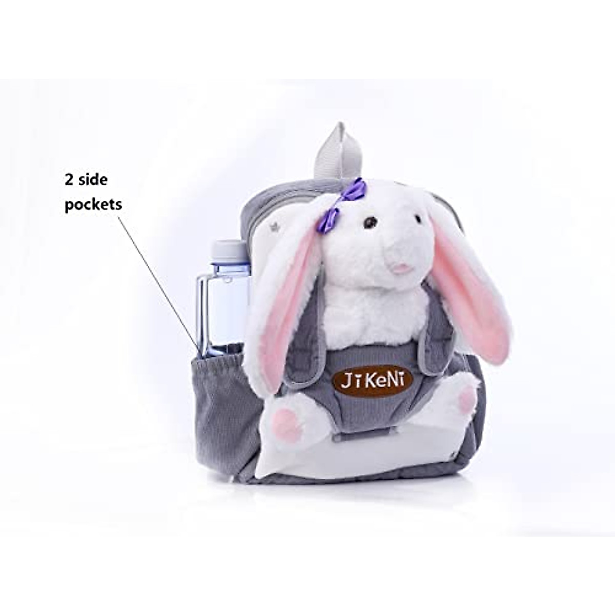 JiKeNi children's backpack, rabbit toy, boy and girl backpack, plush bag rabbit soft doll 10 inches (white)