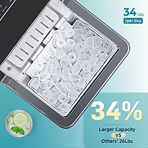 EUHOMY 34Lbs/24h Countertop Ice Maker Machine - Fully Flip Cover Cleaning, 2 Sizes Ice, 7 Mins 9 Bullet Ice, Portable Ice Maker with Basket and Scoop for Home/Kitchen/Office/Party. (Stainless)