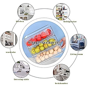 2 Pack Stackable Refrigerator Drawers Pull Out Bins Clear Fridge Drawer Organizer Food Storage Containers Plastic Veggie Fruit Produce Saver for Pantry Kitchen Freezer