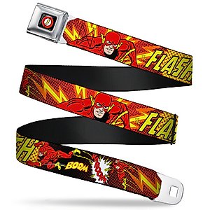 Buckle-Down Seatbelt Belt - The Flash BOOM-KABOOM! - 1.0" Wide - 20-36 Inches in Length