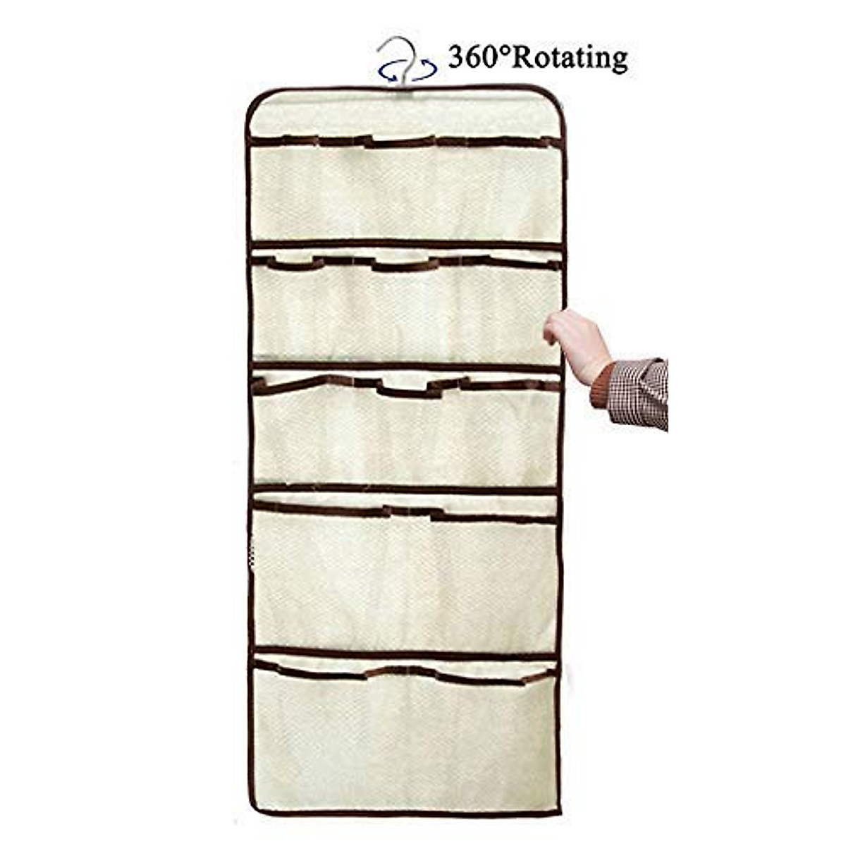 Double Sided 30 Pockets Hanging Underwear Organizer for Underwear, Stocking, Toiletries Accessories, Bra, Sock, Mesh Pockets & Rotating Metal Hanger