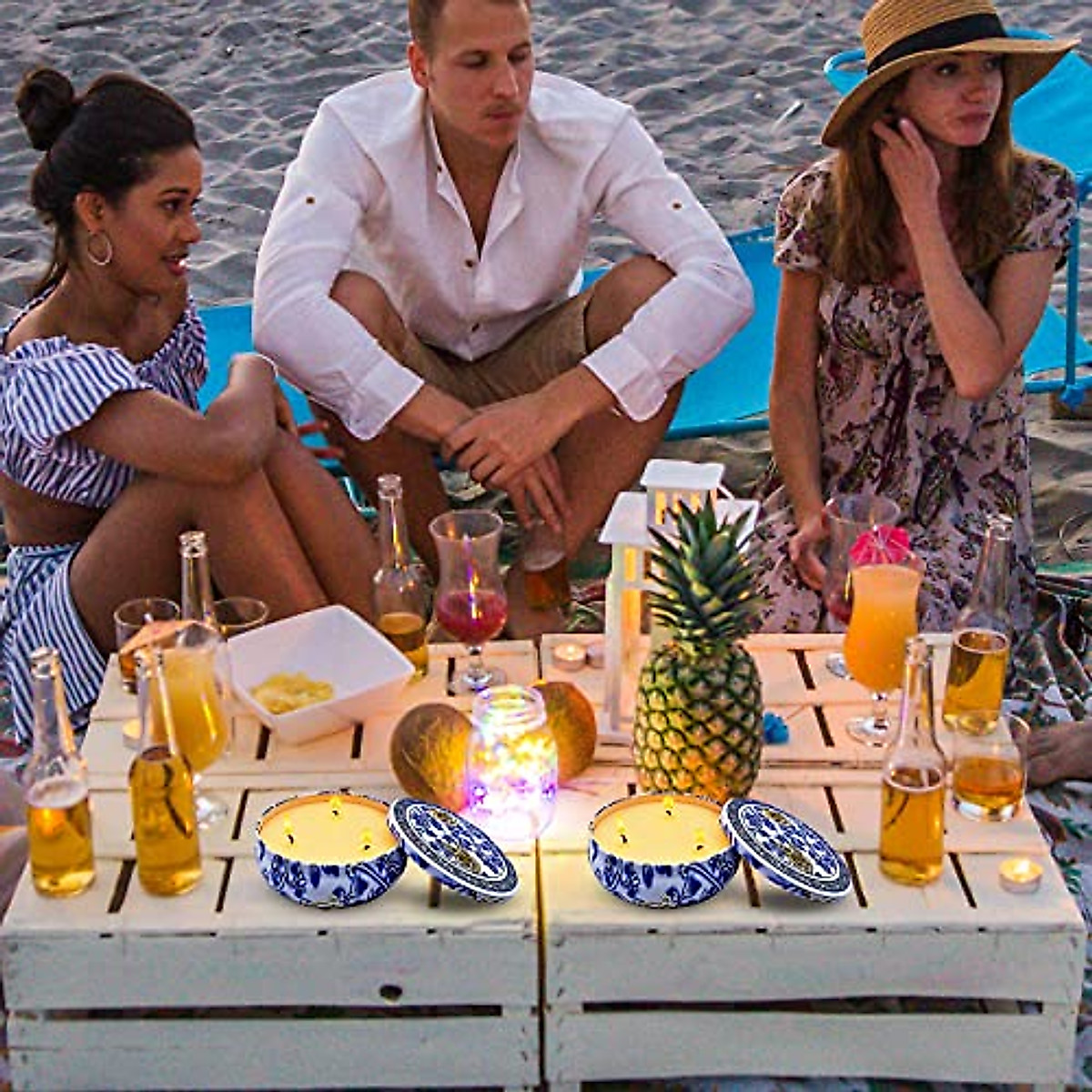 CoCo-Life Pack of 3 Citronella Candles Outdoor, Large 3 Wicks Soy Wax Bugs Away Candles with Lid for Outside Patio Porch, 13.5oz, 3 Packs