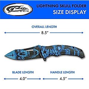 SZCO Supplies 8.5” Haunted Skull Liner Lock EDC Folding Knife With Pocket Clip, Blue (300577-BL)