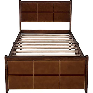 ATH-S Twin Size Platform Bed, Wood Platform Bed Frame with Headboard and Footboard, Solid Wood Legs, Wood Slats Support, No Box Spring Needed, Easy Assembly, Platform Bed Frame for Kids Teens Adults(W