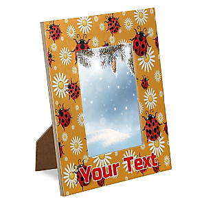 Herdesigns Ladybugs Daisy 4x6 Picture Frame Personalized Custom Text Name Red Ladybugs Wooden Picture Frame for Wall and Tabletop Display, Photo Picture Frame Customized Gift