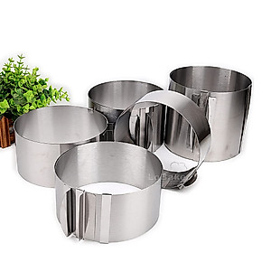 LoBake 6 to 12 Inch 6cm to 15cm Height Stainless Steel Adjustable Round Mousse Cake Rings Stretch Baking Mold DIY Baking Supplies (15cm Height)