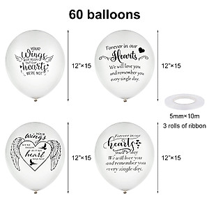 Chenkaiyang 60 Pcs Memorial Balloons White Funeral Balloons White Latex Balloons 12 in with 3 Roll White Balloon Ribbon for Funeral Decoration(Wing)