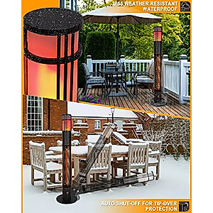 Star Patio Outdoor Freestanding Electric Patio Heater with LED Flame Light, Column Outdoor Heater Suitable as a Balcony Heater, Christmas Party Heater, Perfect for Outdoor Decoration, 1588-RDMF