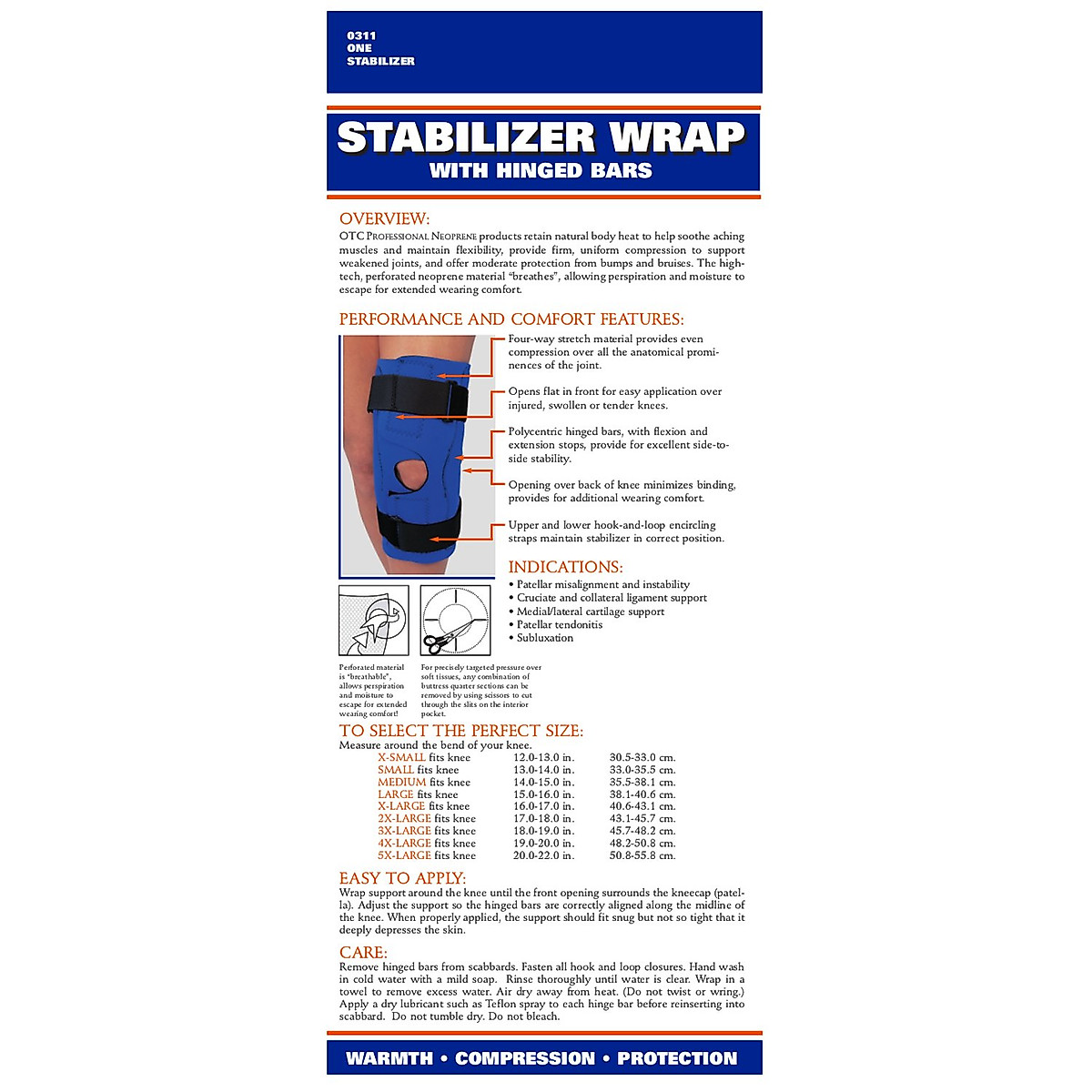 OTC Knee Stabilizer Wrap, Hinged Bars, Neoprene, Black, 4X-Large