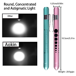 Aokin Pen Light with Pupil Gauge, Reusable LED Penlight Medical for Doctor Nurse Diagnostic etc, White Light, Teal and Rose Gold