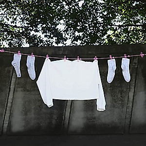 Travel Clothesline, Portable Retractable Clothesline with 12pcs Clothespins for Indoor Laundry Drying, Outdoor Camping Accessories by HAWATOUR, Pink