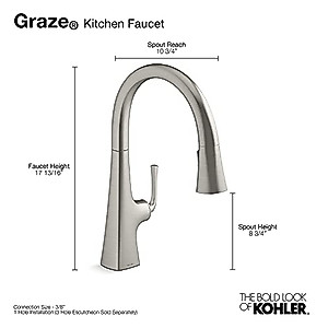 KOHLER 22062-VS Graze Pull-Down Kitchen Sink Faucet with Three-Function Sprayhead, Kitchen Faucet with Sprayer, Vibrant Stainless