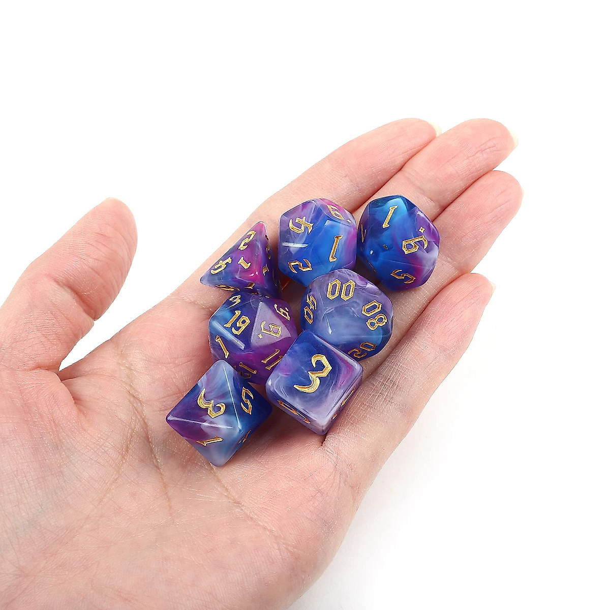 GWHOLE 42 Pcs(6 Sets) Polyhedral Dice with Gold Pattern Drawstring Pouches for DND RPG MTG Dungeon and Dragons Table Board Roll Playing Games Style 3