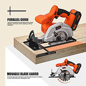 AIOPR 20V 5-1/2" Cordless Circular Saw with Rip Guide and 2 Blades (97623)
