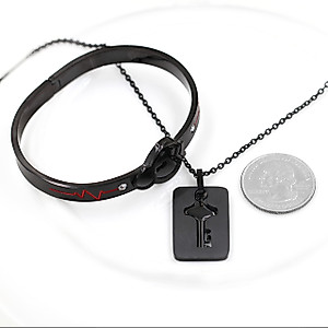 Uloveido Stainless Double Heart Infinity Love Lock Bangle Heartbeat Bracelet and Shield Key Pendant Necklace Couple Set for Men Women Y1891-Black