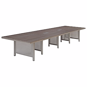 NBF at Work 16' Expandable Conference Tables - Warm Ash Laminate Conference Room Tables - Steel Leg Office Meeting Table - Durable Training Tables with Built in Power Module (47.24"Dx188.96"Wx29.53"H)