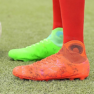 WELRUNG Men's Women's AG Cleats Training Athletic Non-Slip Long Studs High-Top Football Soccer Shoes for Youth Couple 10/8.5 US