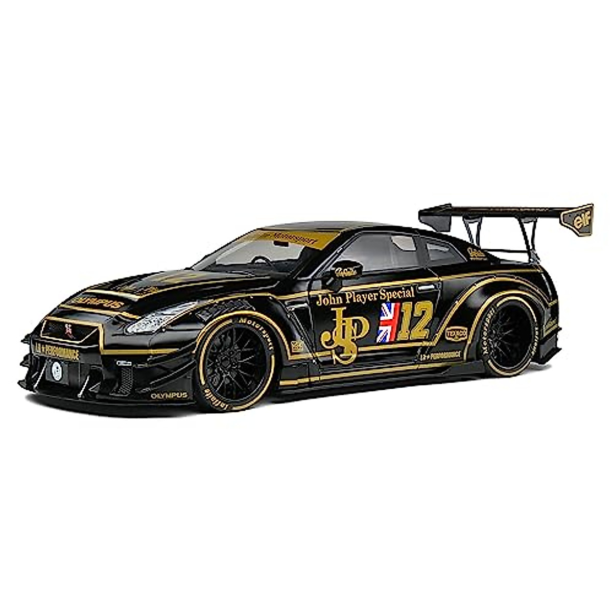 2022 GT-R (R35) RHD (Right Hand Drive) Liberty Walk Type 2" Body Kit #12 Black John Player Special Competition Series 1/18 Diecast Model Car by Solido S1805806