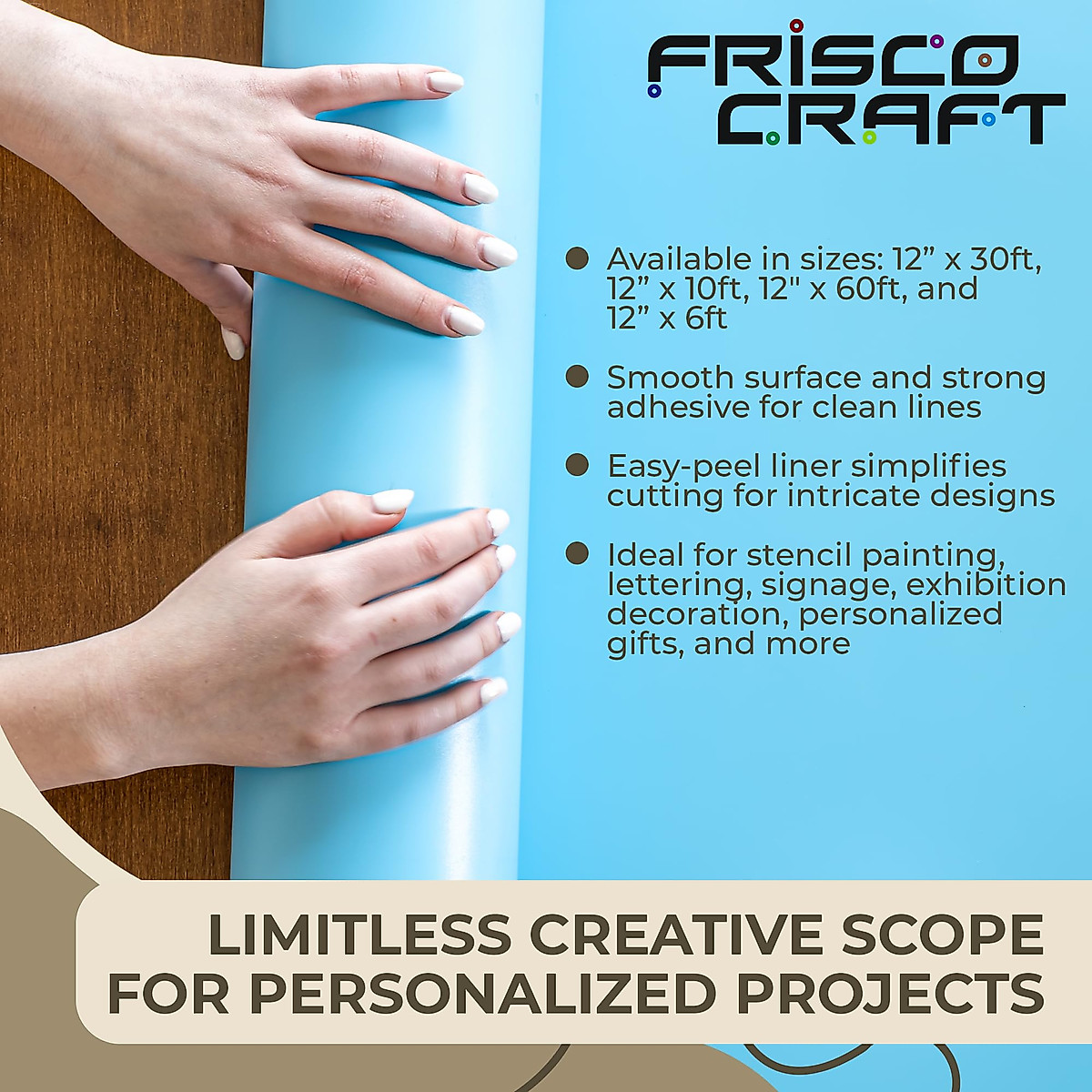 Frisco Craft Blue Stencil Vinyl Masking Film, 12" x 30 Ft Stencil Vinyl Roll, Stencil Sheets Compatible with Most Cutting Machines CNC, Cricut, Cards, Journals, Crafts