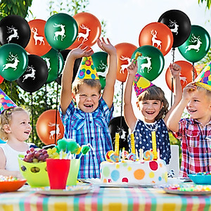 Elk Buck Deer Party Balloons Set, Includes 48 Pieces Woodland Latex Deer Balloon and 2 Rolls Black Band for Deer Party Favor Supplies Decoration Lumberjack Camo