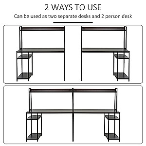 HOMCOM 94.5in Industrial Double Computer Desk with Hutch and Storage Shelves, Extra Long Home Office Writing Table 2 Person Workstation, CPU Stand, Brown Wood Grain