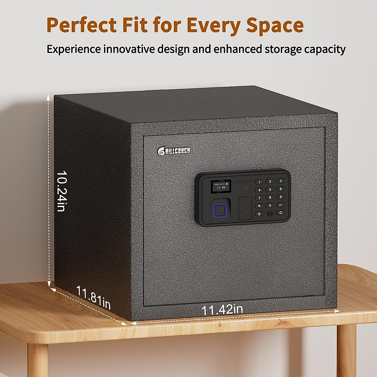 Billconch Smart Gun Safe for Multiple Pistols - Automatic Lock Safe Box with LCD Display/Voice Guide, Quick Access Unlock with Fingerprint/Keypad/Key/App, Biometric Handgun Safe for Money Valuables