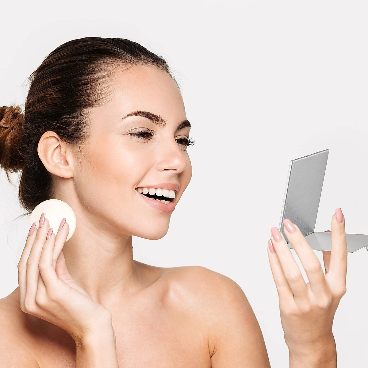 Blulu 2 Pieces Mini Portable Folding Mirrors for Purse, Ultra Slim Pocket Makeup Travel Aluminum Shell Compact Cosmetic Mirrors for Makeup Palette(3.35 x 2 Inches)