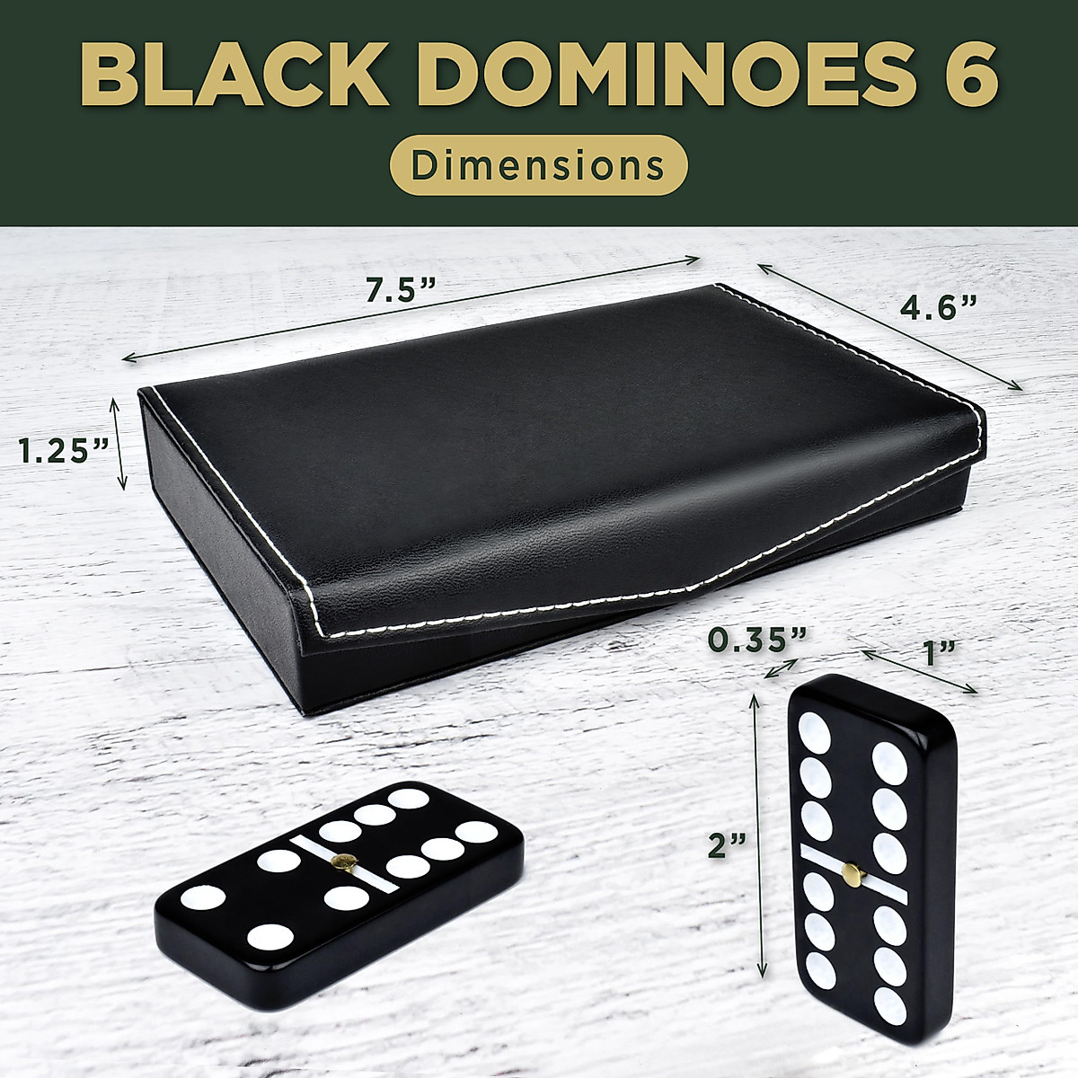 Dominos Set for Adults and Kids - Dominoes - Domino Classic Board Games, Christmas Games – Double Six Standard Dominos Set 28 Tiles with Black Leather Case - Juegos de Mesa (Black Leather Case)