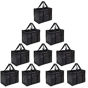 Homemell Reusable Grocery Bags Heavy Duty Foldable Shopping Bags - Extra Strength Large Size Black Collapsible Tote (10 Pack Value Bundle)