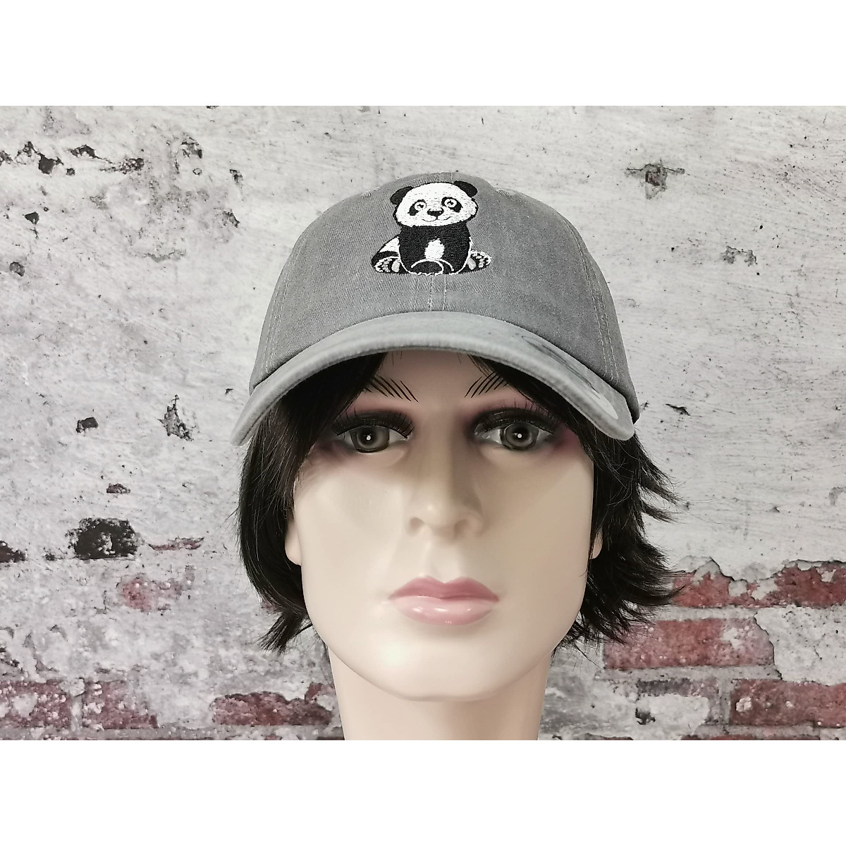 Hepandy Embroidered Panda Bear Baseball Hat for Men Women Kids, Washed Grey Embroidery Snapback Cap Trucker Hat Adjustable Dad Hats