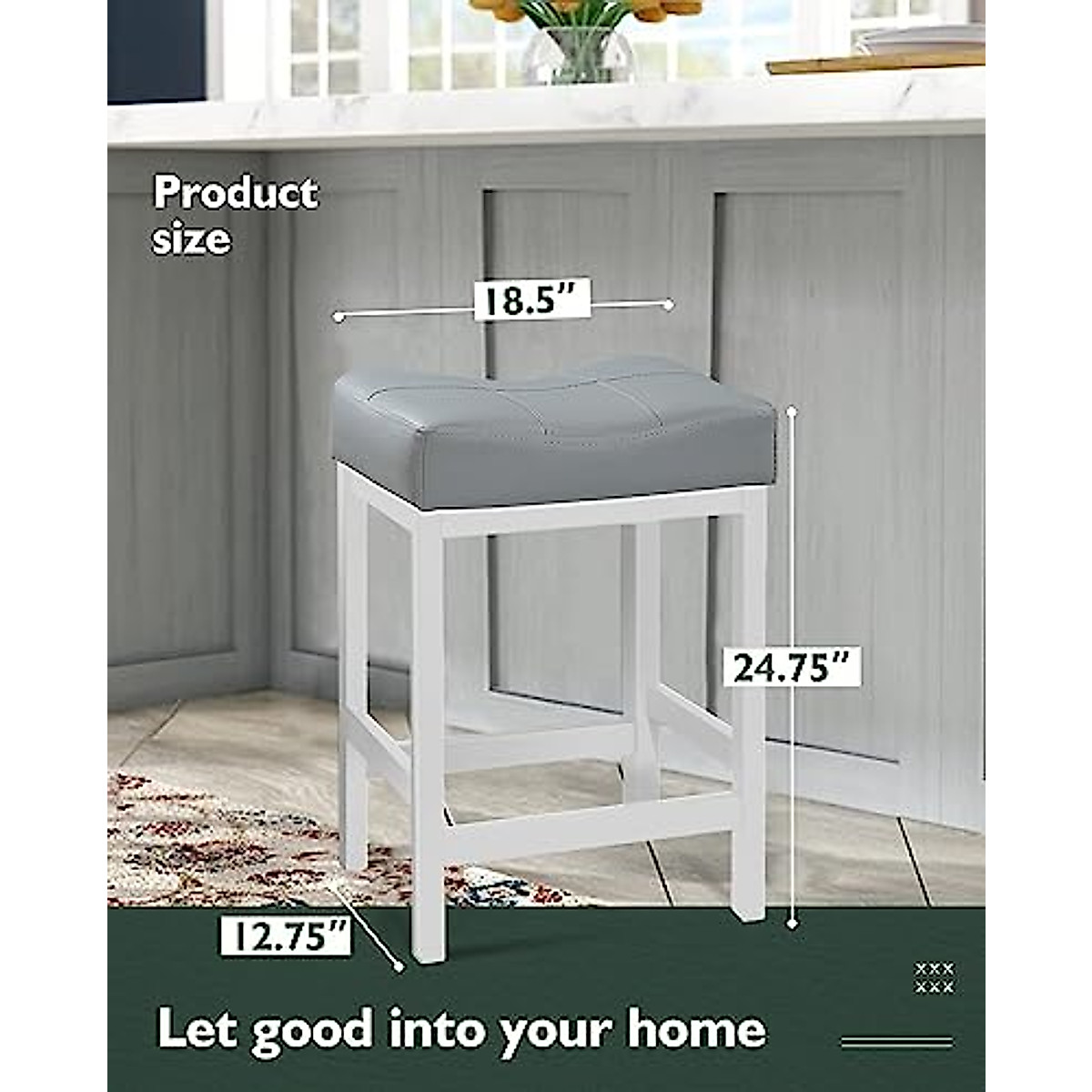 KATDANS Bar Stool, Counter Height Stool 24 Inch Saddle Stool, PU Leather Modern Kitchen Barstool with Metal Base, KS861P-LG, 1Pc