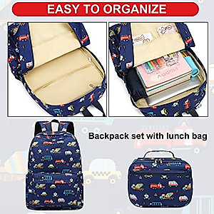 LOIDOU Kids Backpack Boys Preschool Backpacks Construction Kids School Bags Kindergarten Elementary BookBag Set with Lunch Box