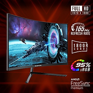 Sceptre Curved 27" FHD 1080p Gaming Monitor up to 165Hz DisplayPort 144Hz HDMI Edge-Less AMD FreeSync Premium, Build-in Speakers Machine Black 2021 (C275B-1858RN)
