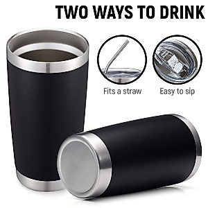 COMOOO 20oz Tumbler Stainless Steel Insulated Travel Mug Vacuum Double Wall Coffee Cup for Hot Beverage and Cold Drinks,Home and Outdoor（Black, 1 Pack）