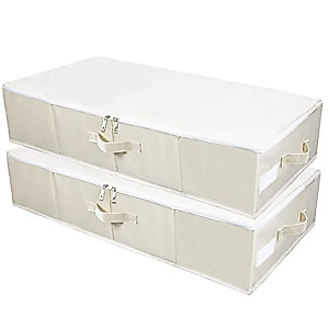 BLKDOTS Underbed Storage Organizer Bins, AWC-BBCDH (Beige-2pcs)