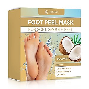 DERMORA Foot Peel Mask - 2 Pack, Regular Size Skin Exfoliating Foot Masks for Dry, Cracked Feet, Strawberry Scent