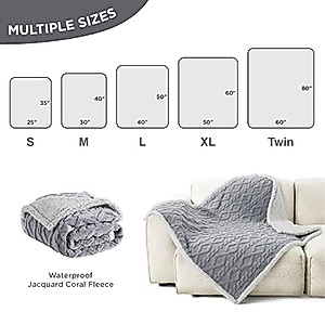 Bedsure Waterproof Dog Blankets for Large Dogs - Pet Blanket for Couch Protector Washable, Premium Jacquard Coral Fleece Cat Throw Blanket, Soft Plush Reversible Furniture Protection, 50"x60", Grey