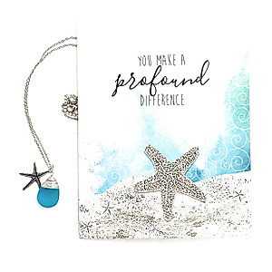 Smiling Wisdom - The Starfish Story - You Make a Profound Difference Greeting Card and Necklace Gift Set - Women (Handmade Coil, Sea Glass)