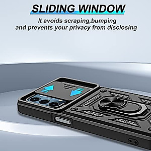 for OnePlus Nord N200 5G Case with HD Screen Protector with Slide Camera Cover, Atump 360° Rotation Ring Kickstand [Military Grade] Shockproof Protective Case for OnePlus Nord N200 5G,Black