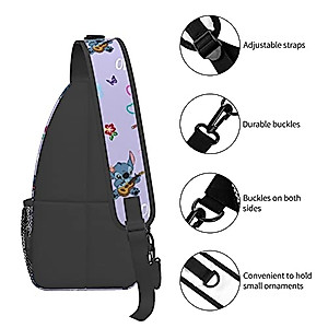 ISUNIET Unisex Chest Bags Crossbody Sling Backpack Travel Hiking Daypack for Women Men Stitch Shoulder Bag for Climbing Runners Cartoon Cute 15