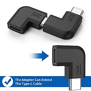 Right Angle USB C Adapter (2 Pack),3.1/10Gbps Right & Left Angled 90 Degree USB Type C Male to Female Extension Connector for MacBook Pro,Nintendo Switch,Laptop,Tablet,Mobile Phone,Oculus Quest Link